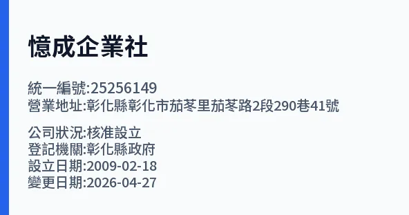 憶成企業社的照片-統編 25256149(彰化縣) 公司登記資料與營業項目詳細圖表