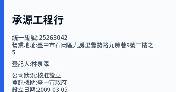 承源工程行的照片-統編 25263042(臺中市) 公司登記資料與營業項目詳細圖表