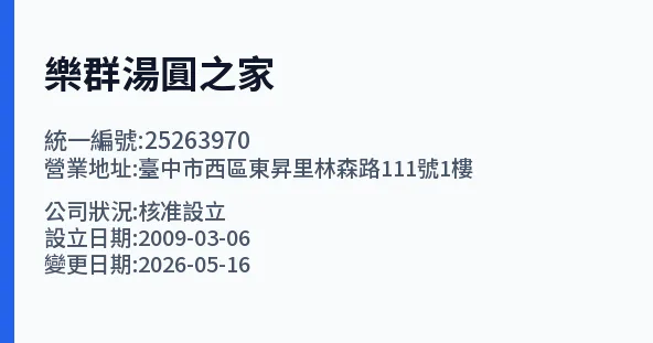 樂群湯圓之家的照片-統編 25263970(臺中市) 公司登記資料與營業項目詳細圖表
