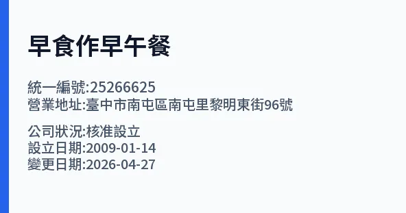 早食作早午餐的照片-統編 25266625(臺中市) 公司登記資料與營業項目詳細圖表