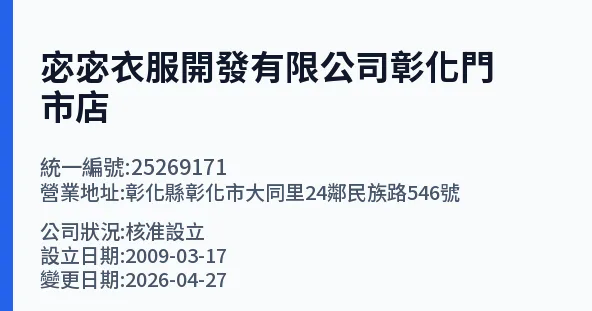 宓宓衣服開發有限公司彰化門市店的照片-統編 25269171(彰化縣) 公司登記資料與營業項目詳細圖表