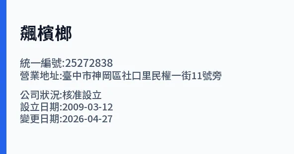飆檳榔的照片-統編 25272838(臺中市) 公司登記資料與營業項目詳細圖表