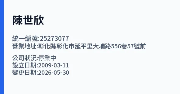 陳世欣的照片-統編 25273077(彰化縣) 公司登記資料與營業項目詳細圖表
