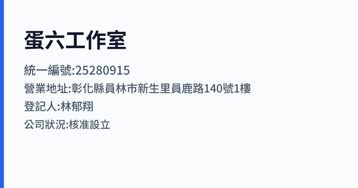 蛋六工作室 - 統編 25280915(彰化縣) 公司登記資料與營業項目詳細圖表