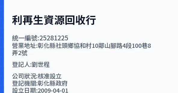利再生資源回收行的照片-統編 25281225(彰化縣) 公司登記資料與營業項目詳細圖表