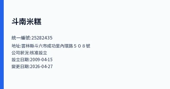 斗南米糕的照片-統編 25282435(雲林縣) 公司登記資料與營業項目詳細圖表