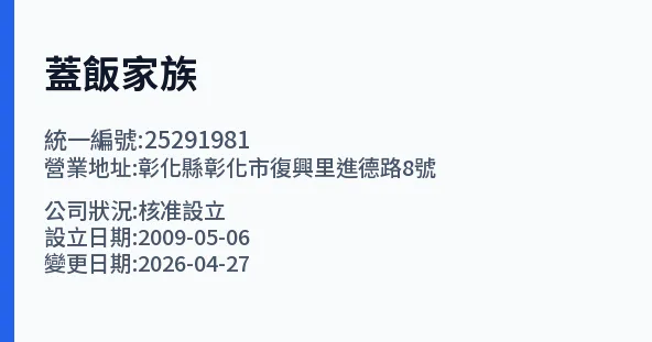 蓋飯家族的照片-統編 25291981(彰化縣) 公司登記資料與營業項目詳細圖表
