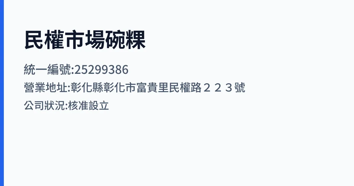 民權市場碗粿 - 統編 25299386(彰化縣) 公司登記資料與營業項目詳細圖表