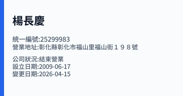 楊長慶的照片-統編 25299983(彰化縣) 公司登記資料與營業項目詳細圖表
