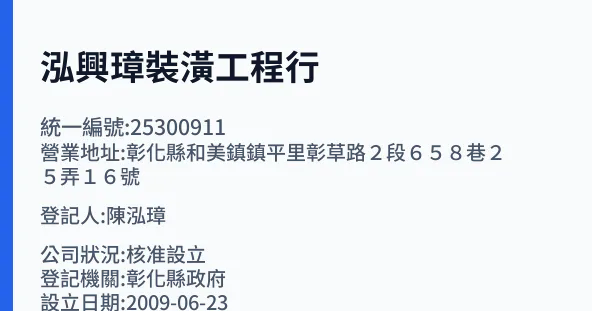 泓興璋裝潢工程行的照片-統編 25300911(彰化縣) 公司登記資料與營業項目詳細圖表