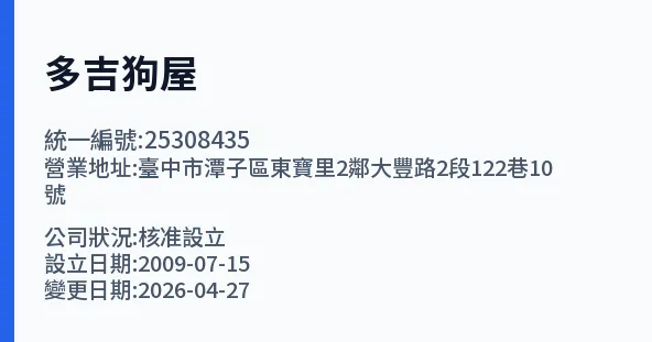 多吉狗屋的照片-統編 25308435(臺中市) 公司登記資料與營業項目詳細圖表