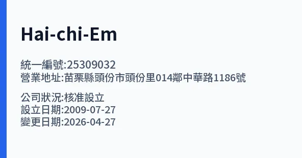 Hai-chi-Em的照片-統編 25309032(苗栗縣) 公司登記資料與營業項目詳細圖表