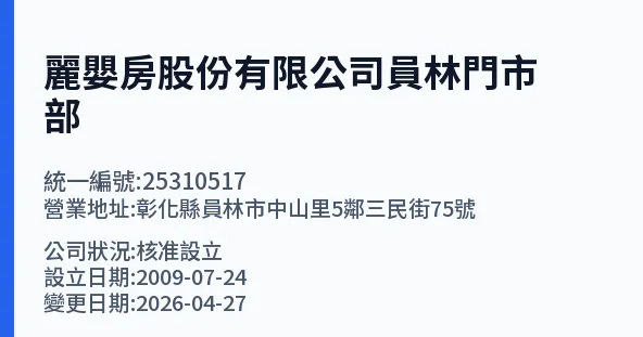 麗嬰房股份有限公司員林門市部的照片-統編 25310517(彰化縣) 公司登記資料與營業項目詳細圖表