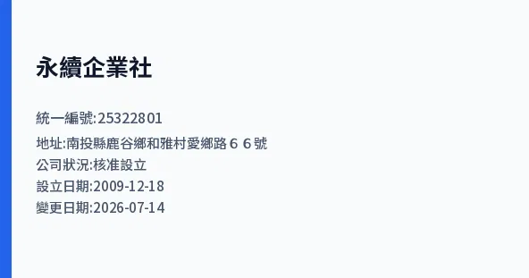 永續企業社的照片-統編 25322801 公司登記資料與營業項目詳細圖表