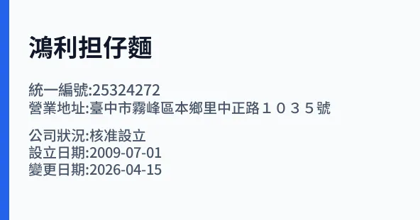 鴻利担仔麵的照片-統編 25324272(臺中市) 公司登記資料與營業項目詳細圖表