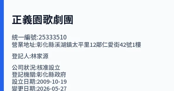 正義園歌劇團的照片-統編 25333510(彰化縣) 公司登記資料與營業項目詳細圖表