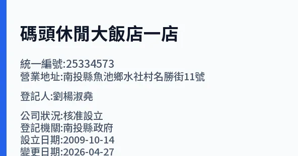 碼頭休閒大飯店一店的照片-統編 25334573(南投縣) 公司登記資料與營業項目詳細圖表