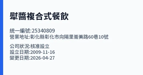 犚醬複合式餐飲的照片-統編 25340809(彰化縣) 公司登記資料與營業項目詳細圖表