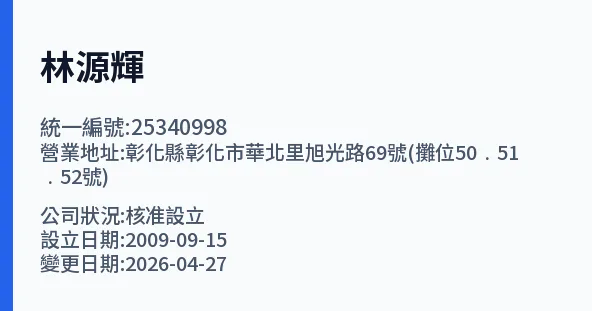 林源輝的照片-統編 25340998(彰化縣) 公司登記資料與營業項目詳細圖表