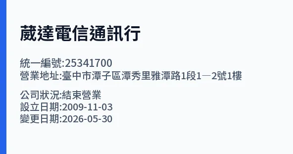 葳達電信通訊行的照片-統編 25341700(臺中市) 公司登記資料與營業項目詳細圖表