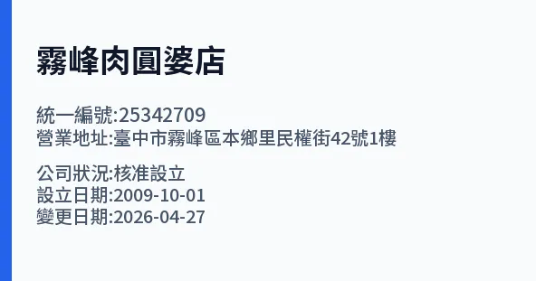 霧峰肉圓婆店的照片-統編 25342709(臺中市) 公司登記資料與營業項目詳細圖表