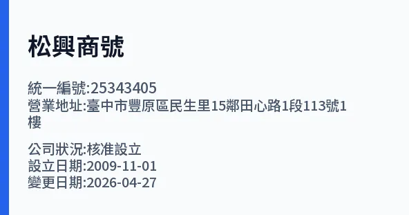 松興商號的照片-統編 25343405(臺中市) 公司登記資料與營業項目詳細圖表