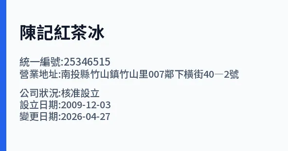 陳記紅茶冰的照片-統編 25346515(南投縣) 公司登記資料與營業項目詳細圖表