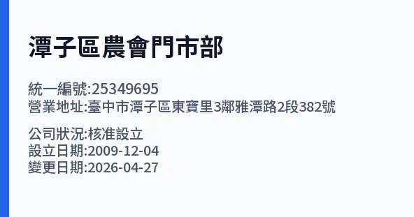 潭子區農會門市部的照片-統編 25349695(臺中市) 公司登記資料與營業項目詳細圖表