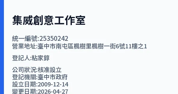 集威創意工作室的照片-統編 25350242(臺中市) 公司登記資料與營業項目詳細圖表