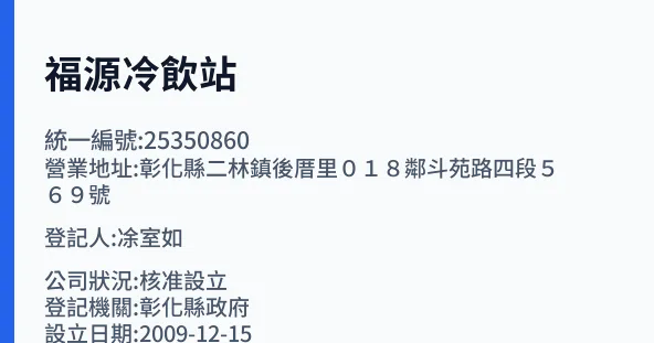 福源冷飲站的照片-統編 25350860(彰化縣) 公司登記資料與營業項目詳細圖表