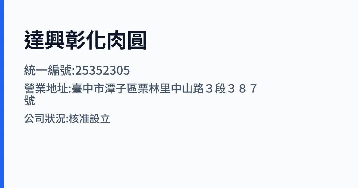 達興彰化肉圓 - 統編 25352305(臺中市) 公司登記資料與營業項目詳細圖表