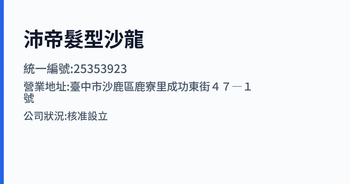 沛帝髮型沙龍 - 統編 25353923(臺中市) 公司登記資料與營業項目詳細圖表
