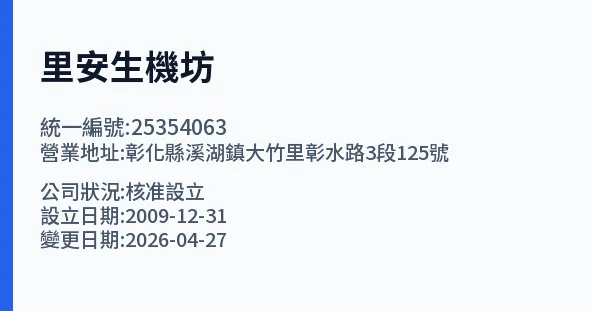 里安生機坊的照片-統編 25354063(彰化縣) 公司登記資料與營業項目詳細圖表