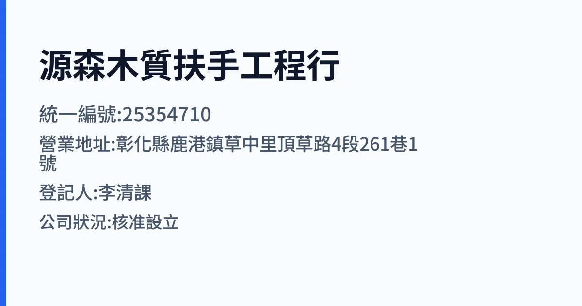 源森木質扶手工程行 - 統編 25354710(彰化縣) 公司登記資料與營業項目詳細圖表