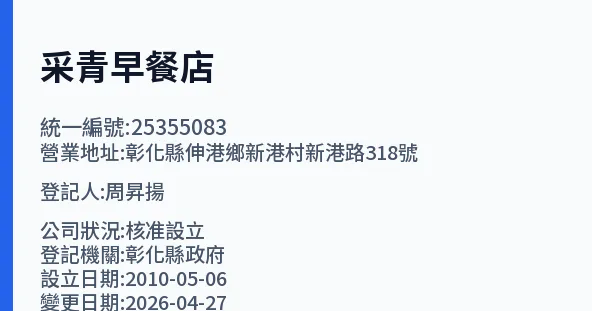 采青早餐店的照片-統編 25355083(彰化縣) 公司登記資料與營業項目詳細圖表