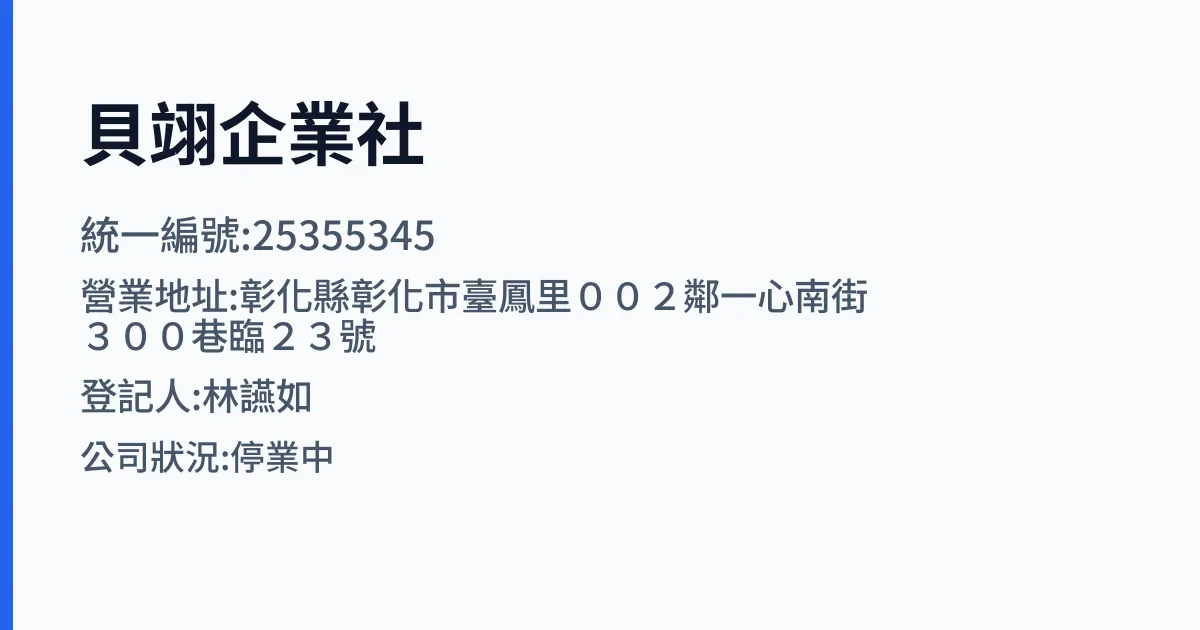 貝翊企業社 - 統編 25355345（彰化縣） 公司登記資料與營業項目詳細圖表