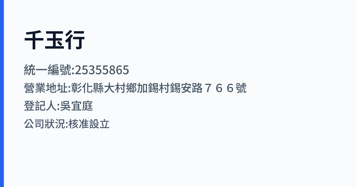 千玉行 - 統編 25355865(彰化縣) 公司登記資料與營業項目詳細圖表
