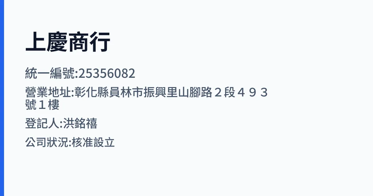 上慶商行 - 統編 25356082(彰化縣) 公司登記資料與營業項目詳細圖表