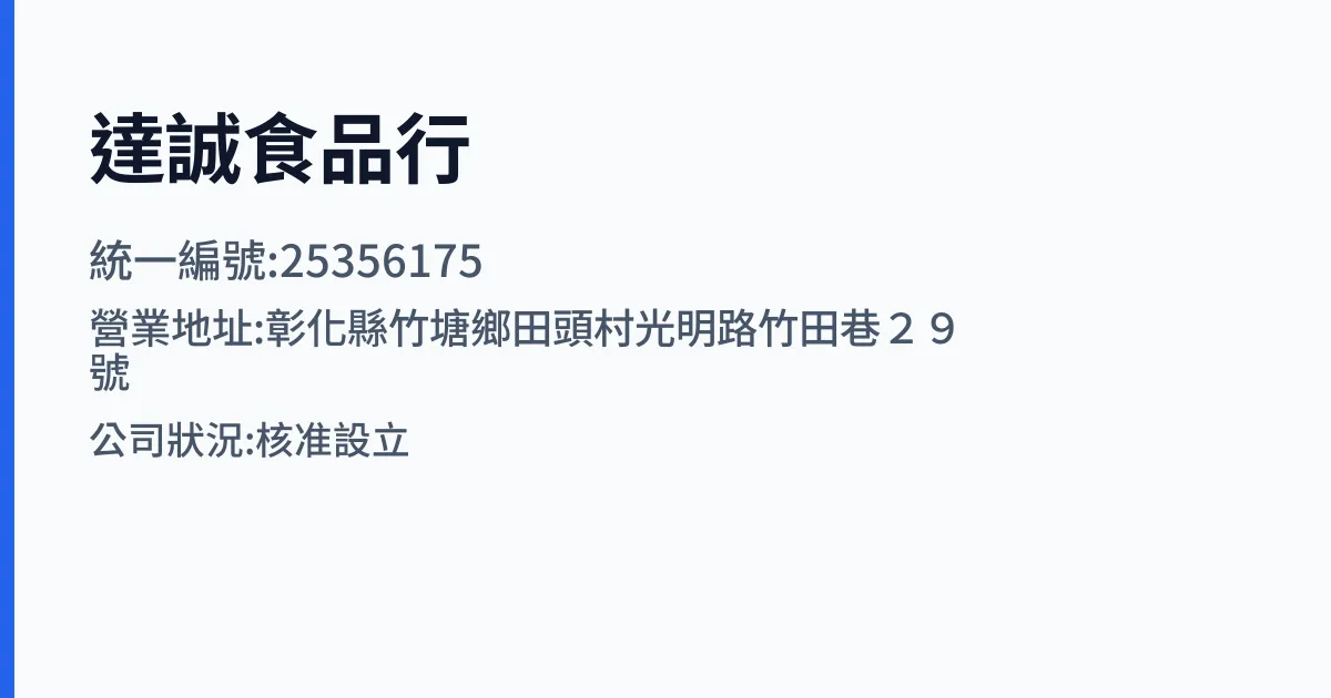 達誠食品行 - 統編 25356175（彰化縣） 公司登記資料與營業項目詳細圖表