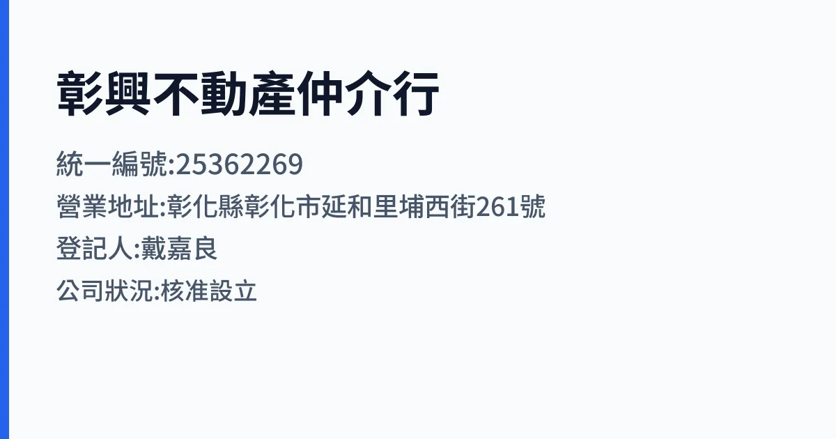 彰興不動產仲介行 - 統編 25362269(彰化縣) 公司登記資料與營業項目詳細圖表