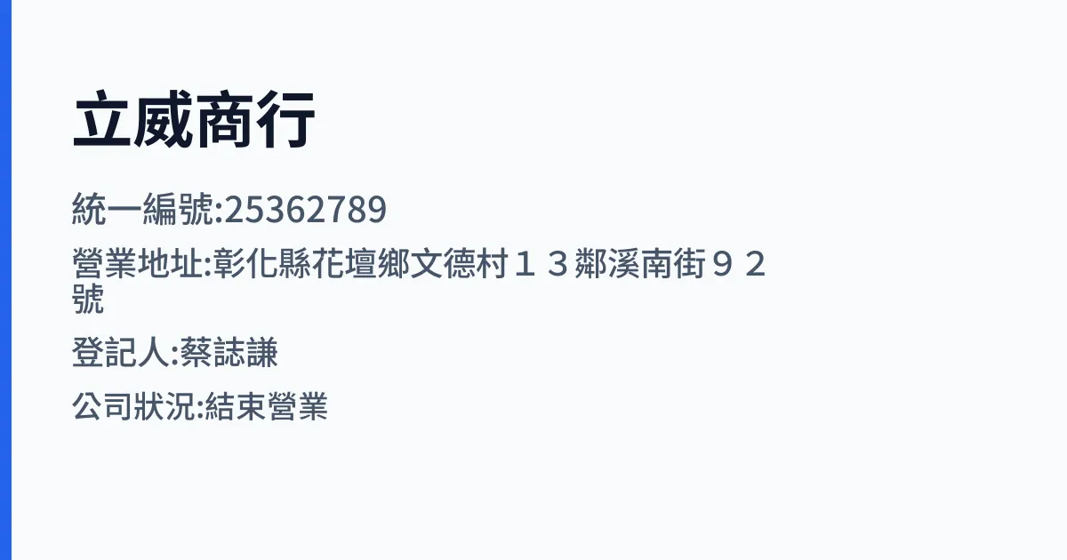 立威商行 - 統編 25362789(彰化縣) 公司登記資料與營業項目詳細圖表