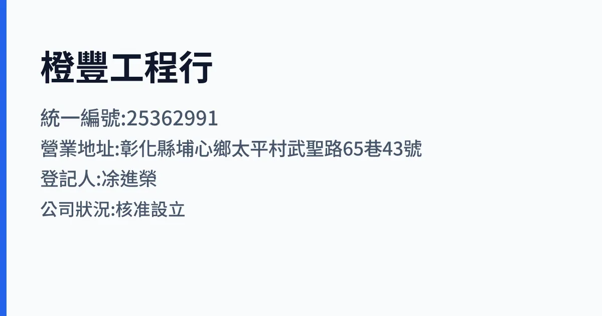 橙豐工程行 - 統編 25362991（彰化縣） 公司登記資料與營業項目詳細圖表
