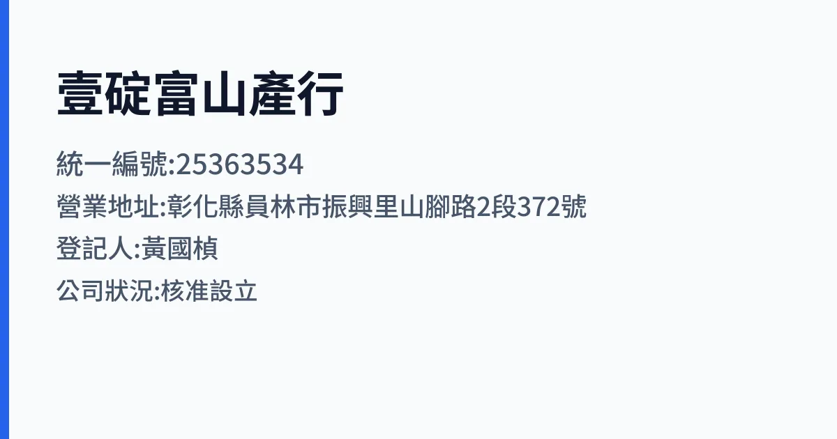 壹碇富山產行 - 統編 25363534(彰化縣) 公司登記資料與營業項目詳細圖表