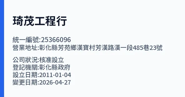 琦茂工程行的照片-統編 25366096(彰化縣) 公司登記資料與營業項目詳細圖表