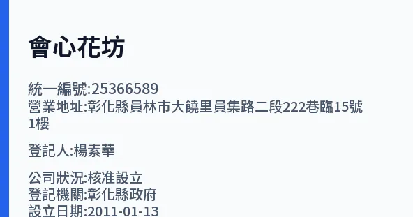 會心花坊的照片-統編 25366589(彰化縣) 公司登記資料與營業項目詳細圖表
