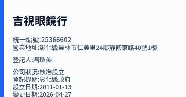 吉視眼鏡行的照片-統編 25366602(彰化縣) 公司登記資料與營業項目詳細圖表