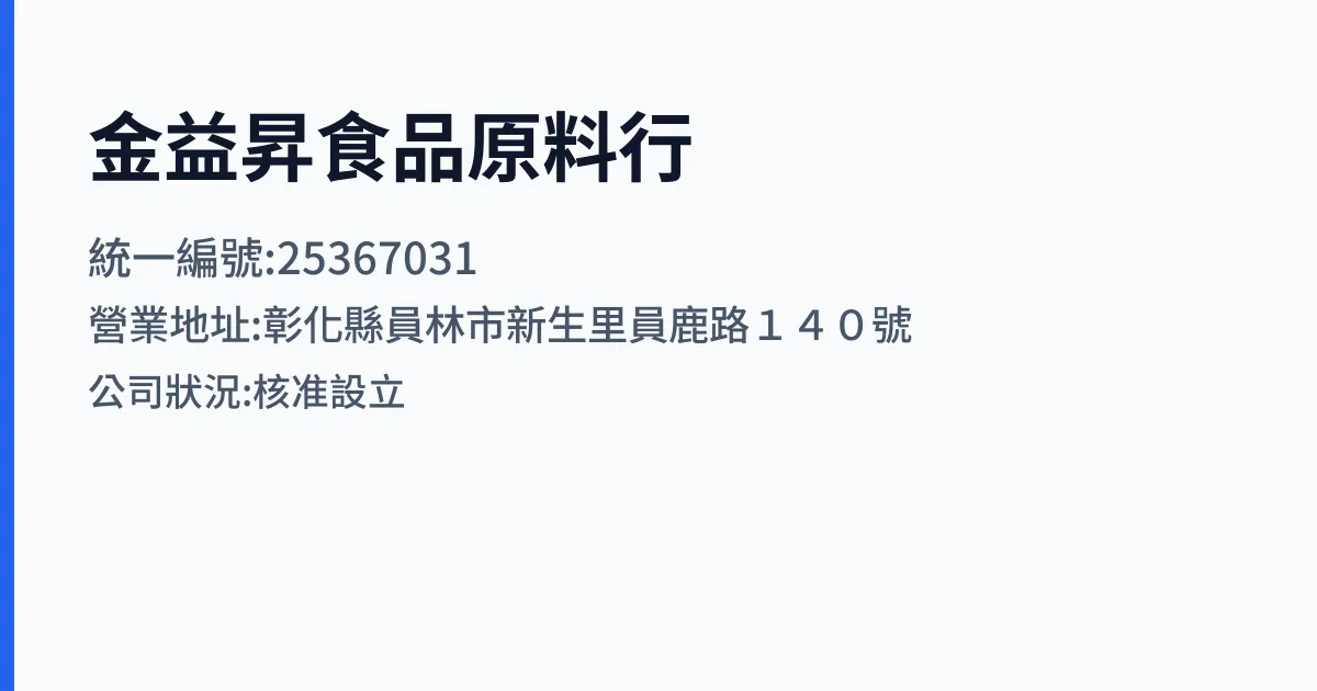 金益昇食品原料行 - 統編 25367031(彰化縣) 公司登記資料與營業項目詳細圖表