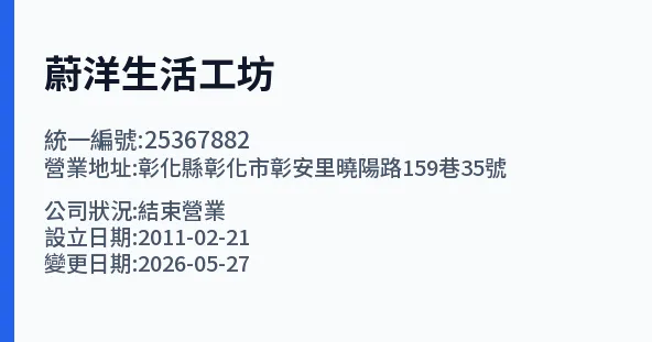 蔚洋生活工坊的照片-統編 25367882(彰化縣) 公司登記資料與營業項目詳細圖表