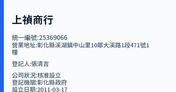 上禎商行的照片-統編 25369066(彰化縣) 公司登記資料與營業項目詳細圖表
