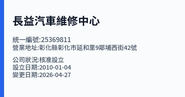 長益汽車維修中心的照片-統編 25369811(彰化縣) 公司登記資料與營業項目詳細圖表